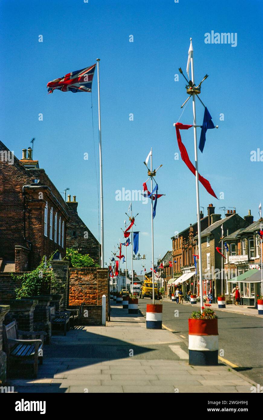 Flags and bunting decorating the street for Queen Elizabeth Silver ...