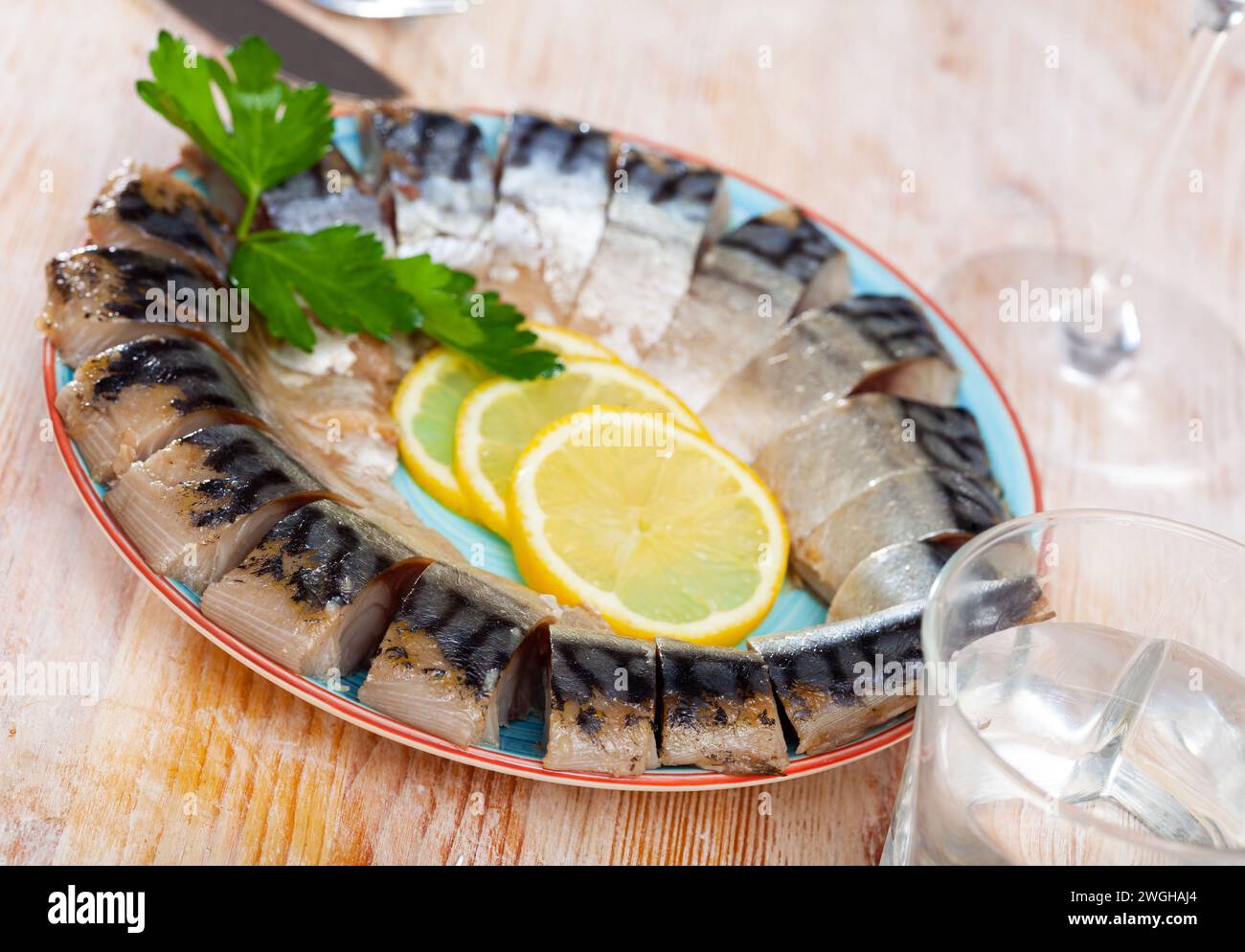 Sliced skinless cold-smoked mackerel Stock Photo - Alamy