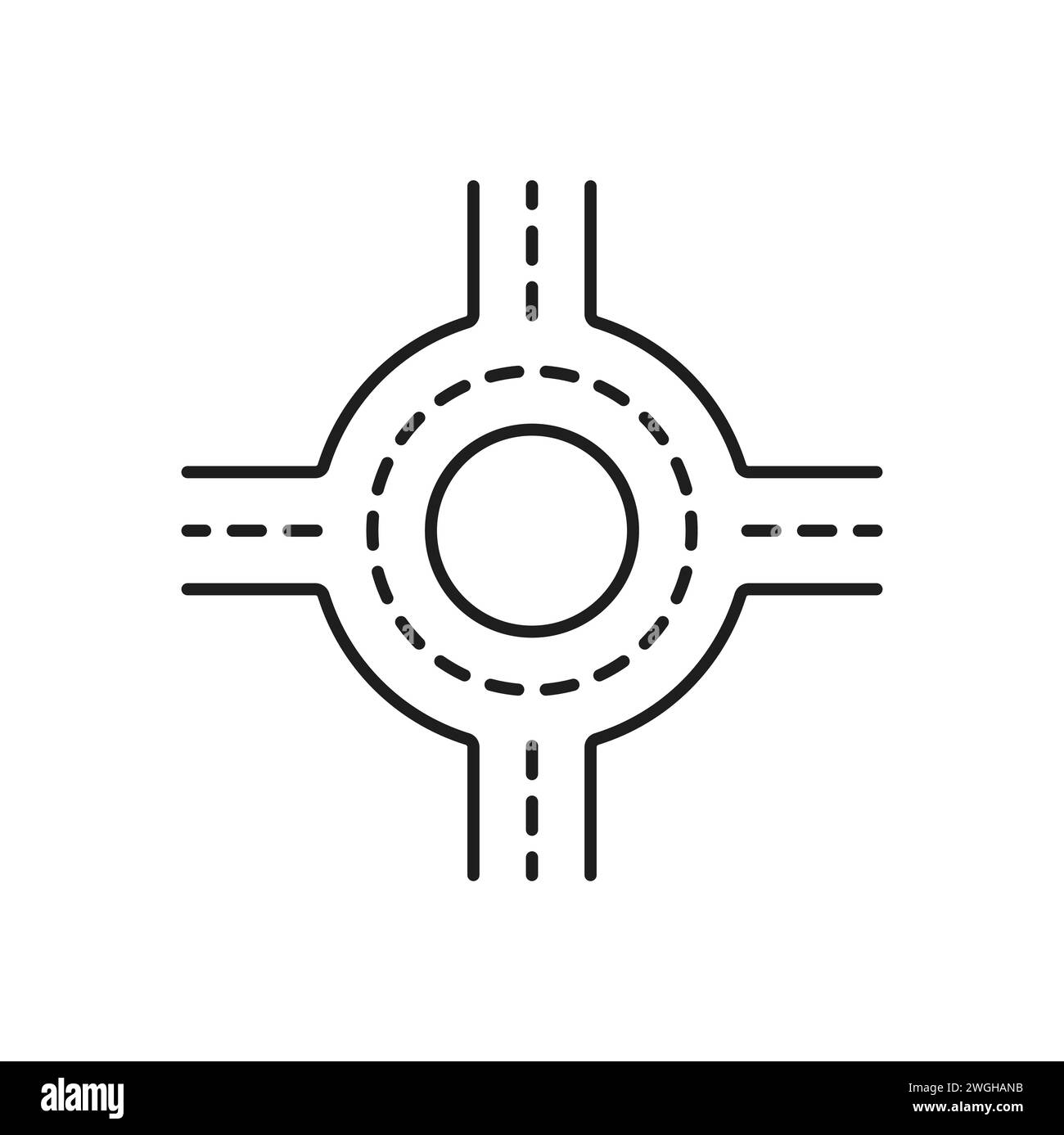 Road line icon, roundabout interchange, highway crossroad intersection, vector traffic sign ...