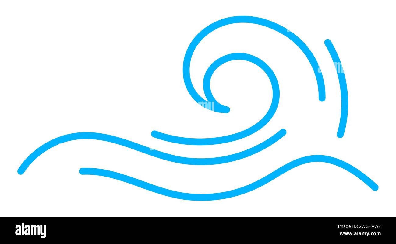 Sea wave line, ocean ripple surf or tide curly wave in vector line icon ...
