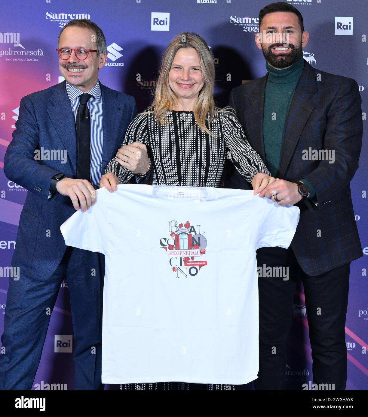 February 5, 2024, Sanremo, ITALY: Riccardo Acquaviva (L), Arianna Nardi ...
