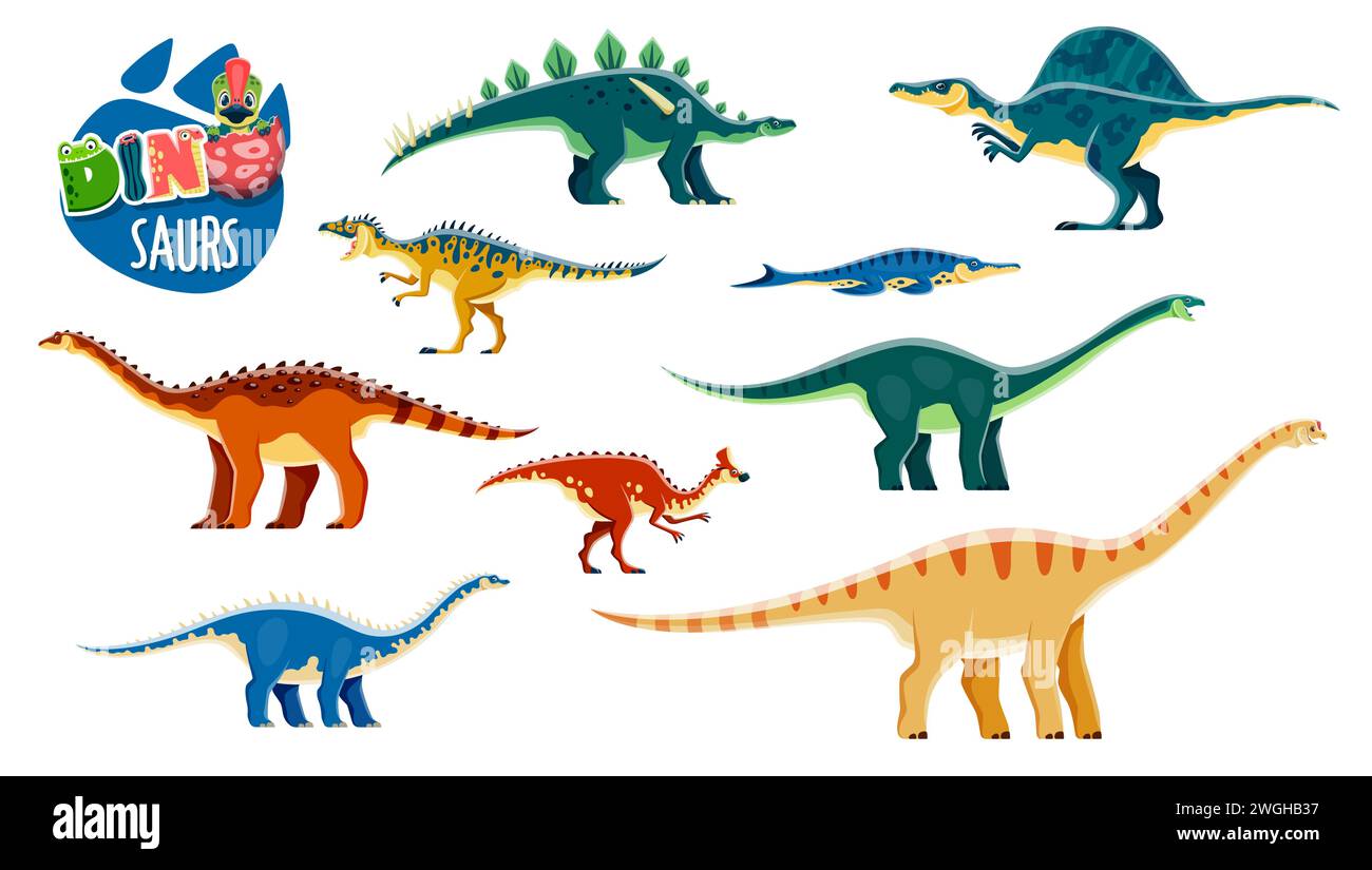 Cartoon dinosaur, extinct reptile characters. Prehistoric animal ...