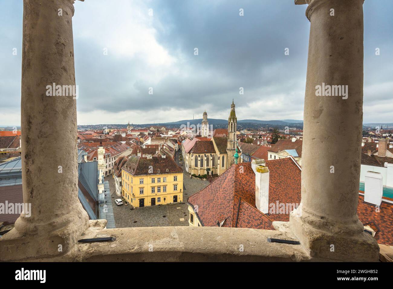 The Main Square in Sopron town, top view from the Firewatch Tower ...