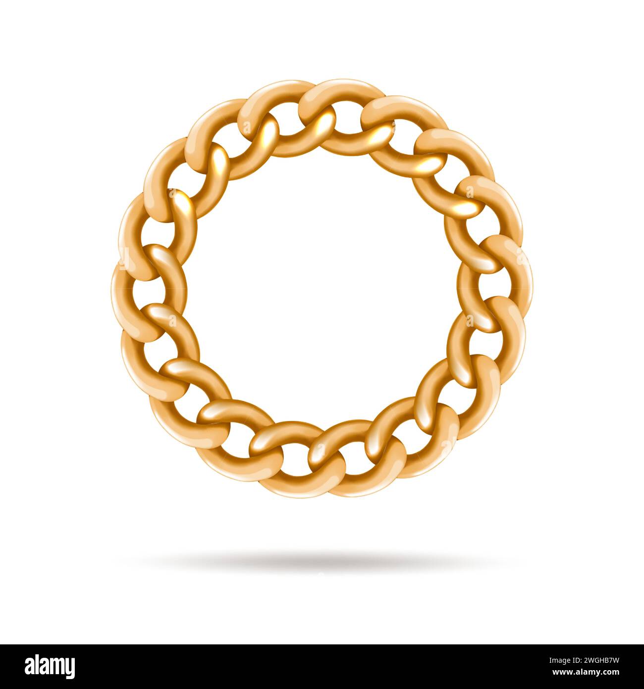 Gold chain in circle shape, banner with copy space. Isolated on white ...