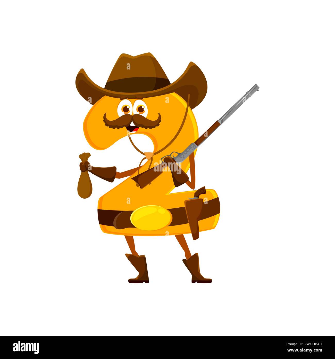 Cartoon cowboy, sheriff, and robber math number two character sporting ...