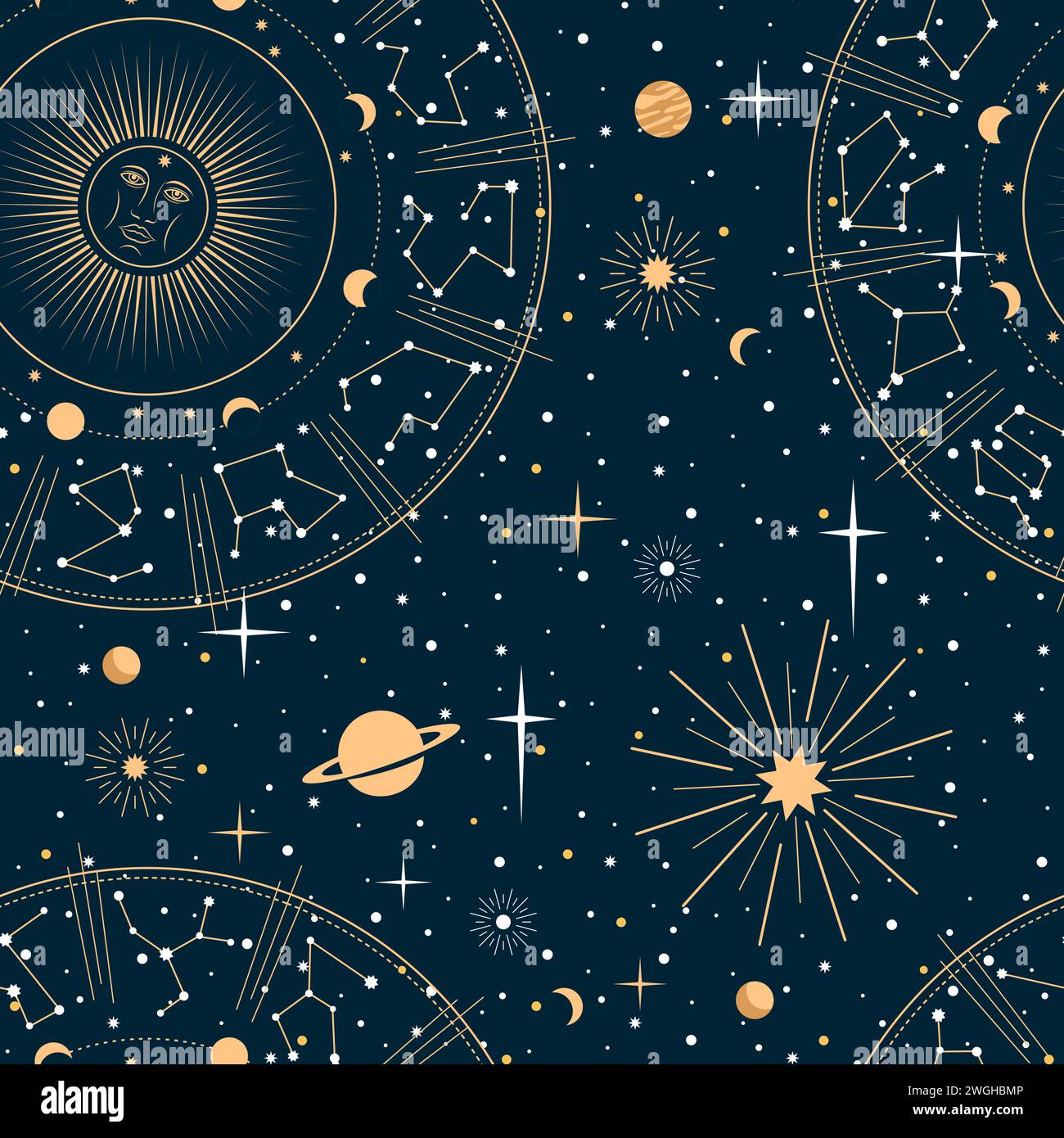 Astrology pattern. Celestial constellation, mystic stars and planets ...