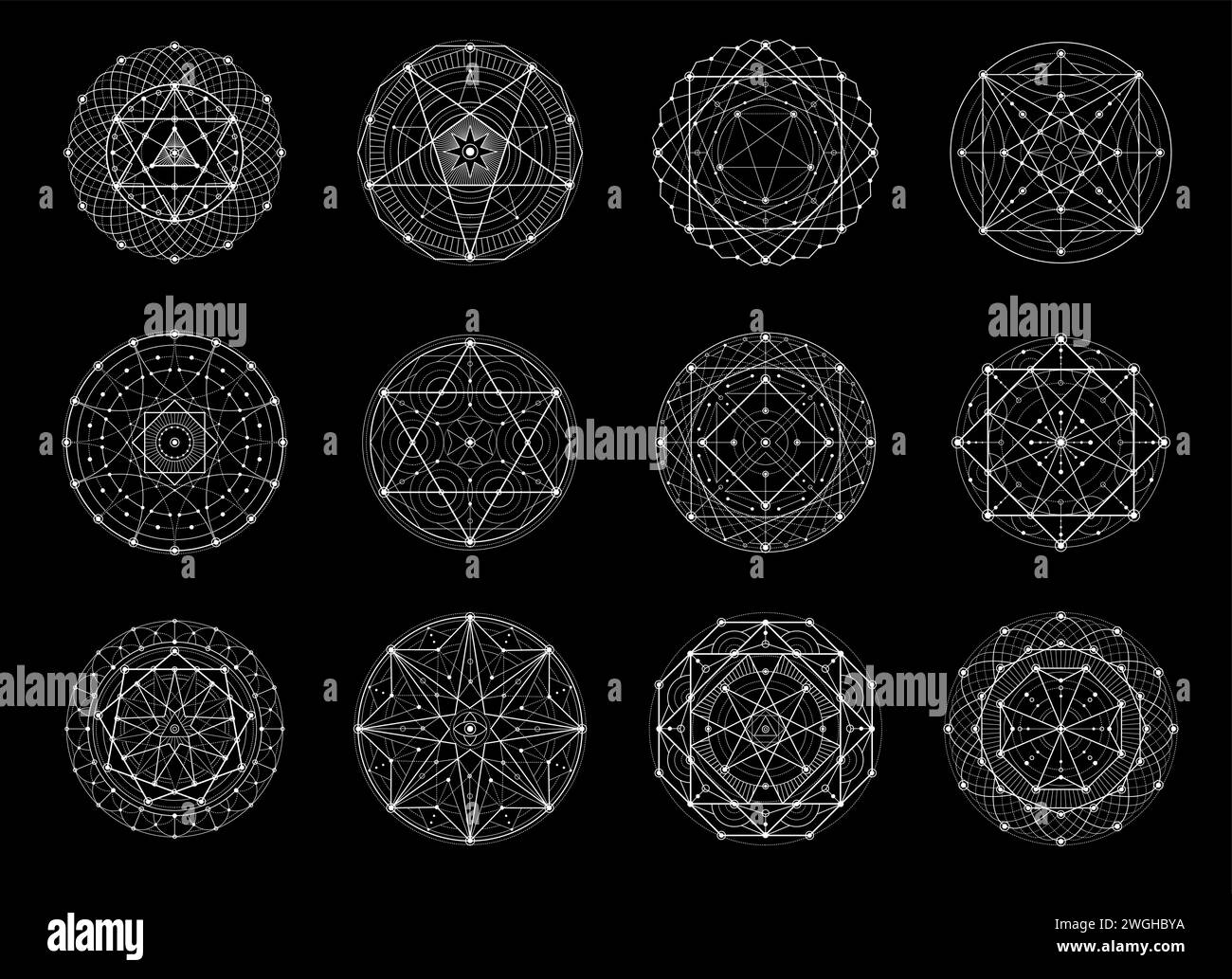 Sacred geometry, esoteric, magic and alchemy vector symbols of myth and ...