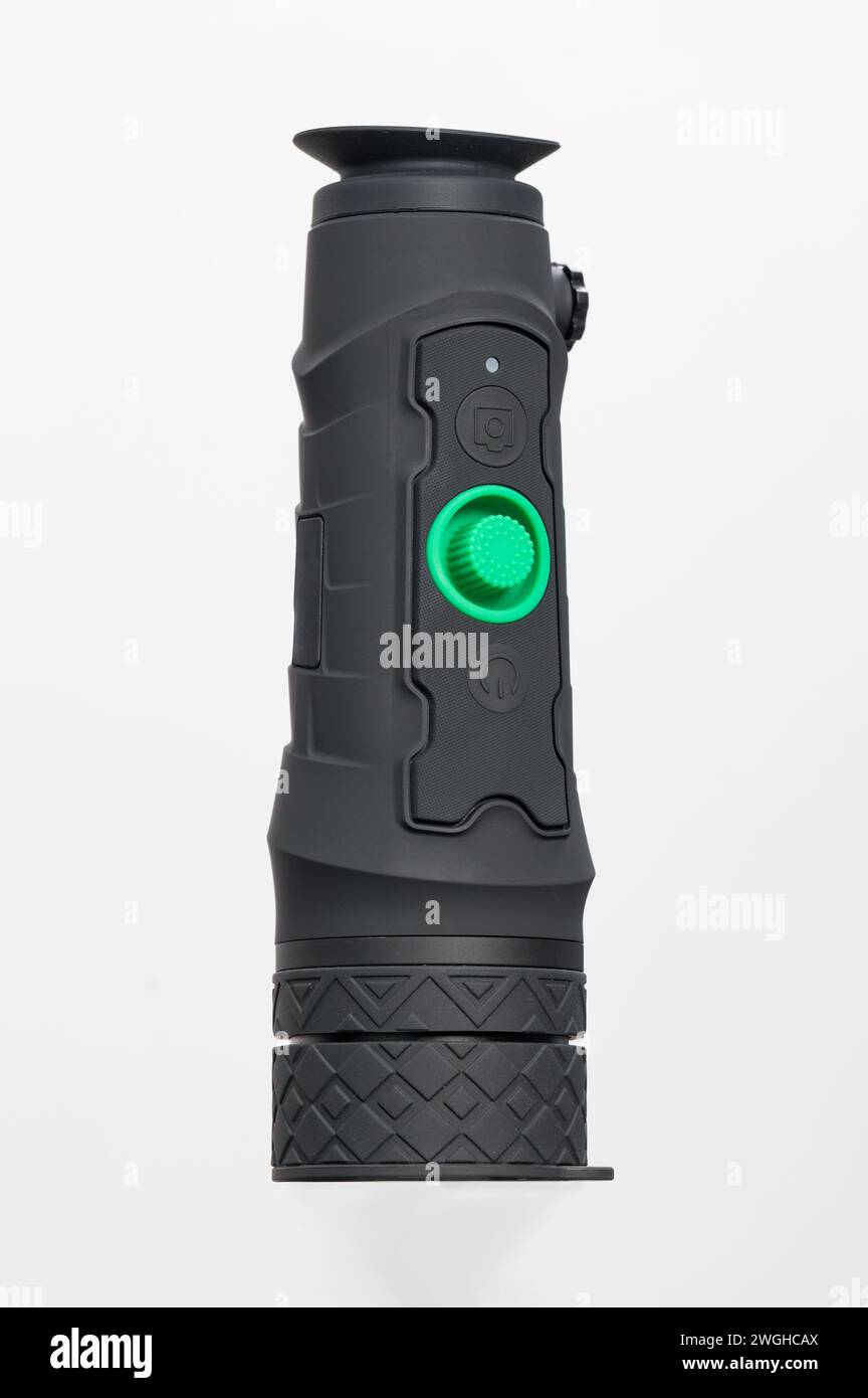 Long-range monocular isolated on white background, rubber body with ...