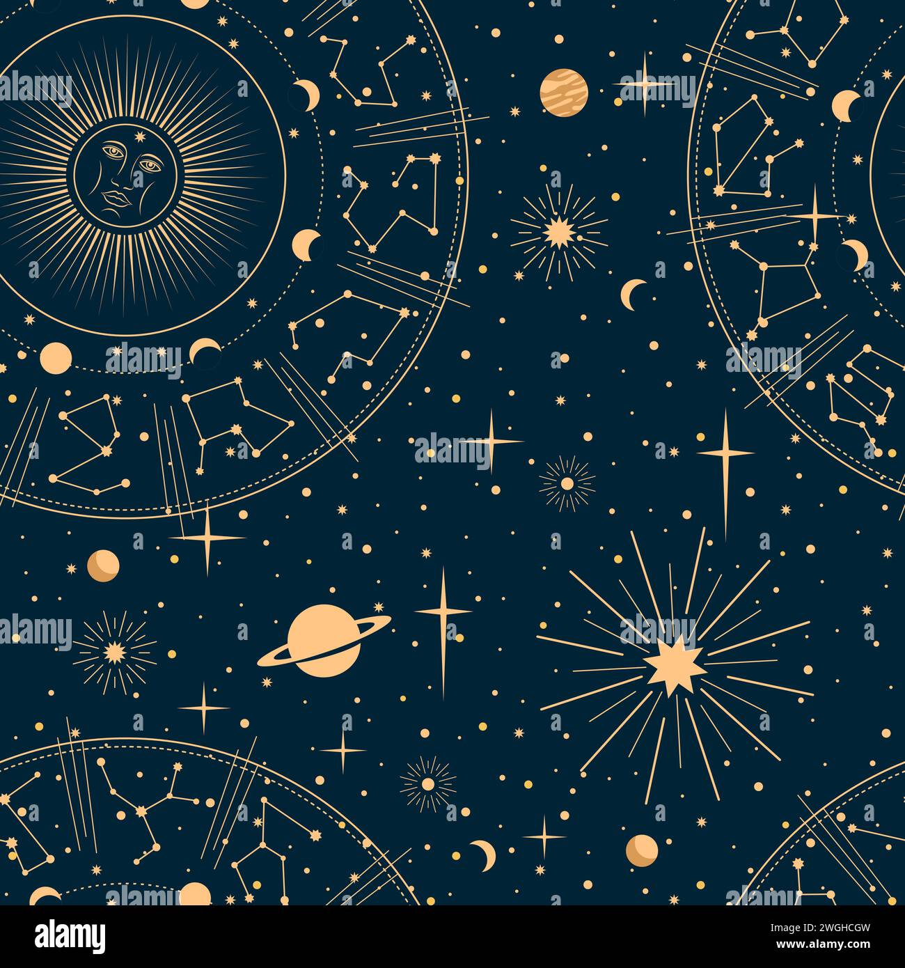 Astrology pattern. Celestial constellation, mystic stars and planets ...