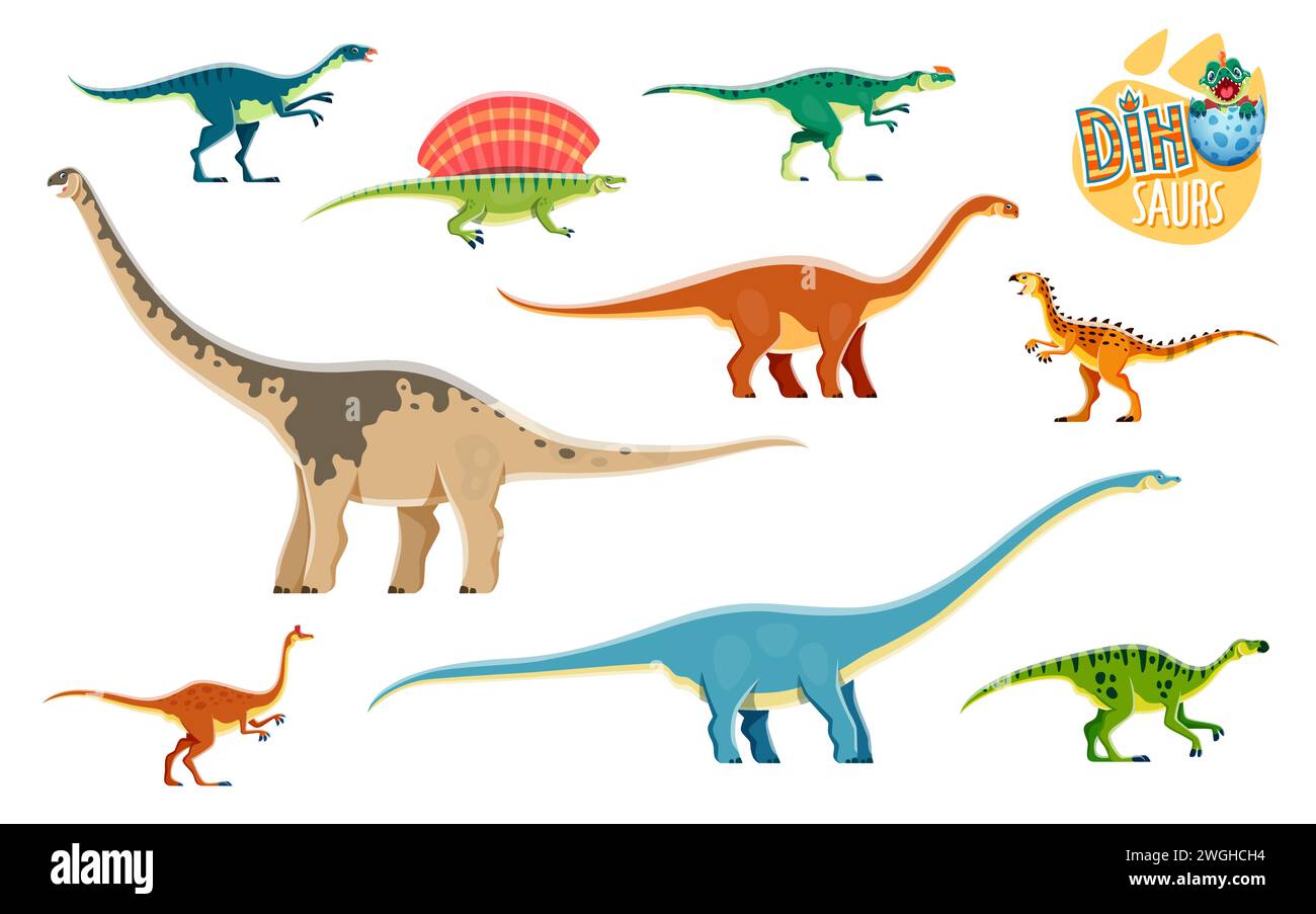 Cartoon dinosaurs, cute reptiles characters. Extinct animal ...