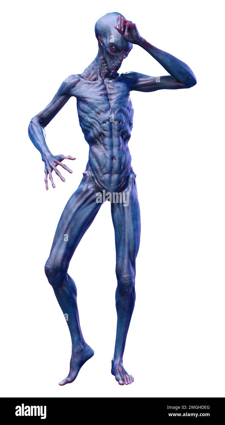 3D rendering of a blue male alien isolated on white background Stock ...