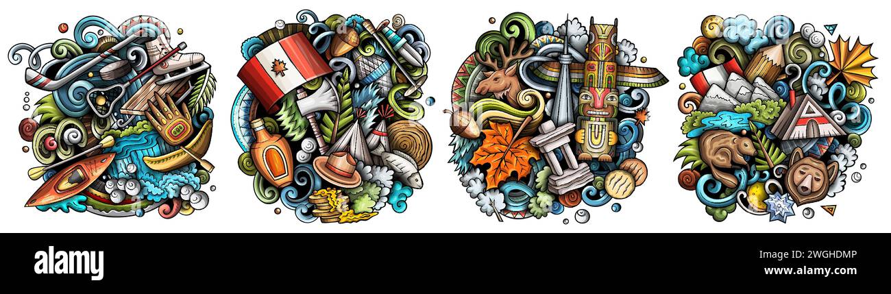 Canada cartoon vector doodle designs set. Colorful detailed ...