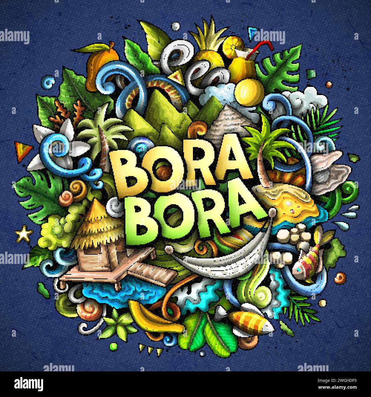 Bora-Bora hand drawn cartoon doodle illustration. Creative funny vector ...