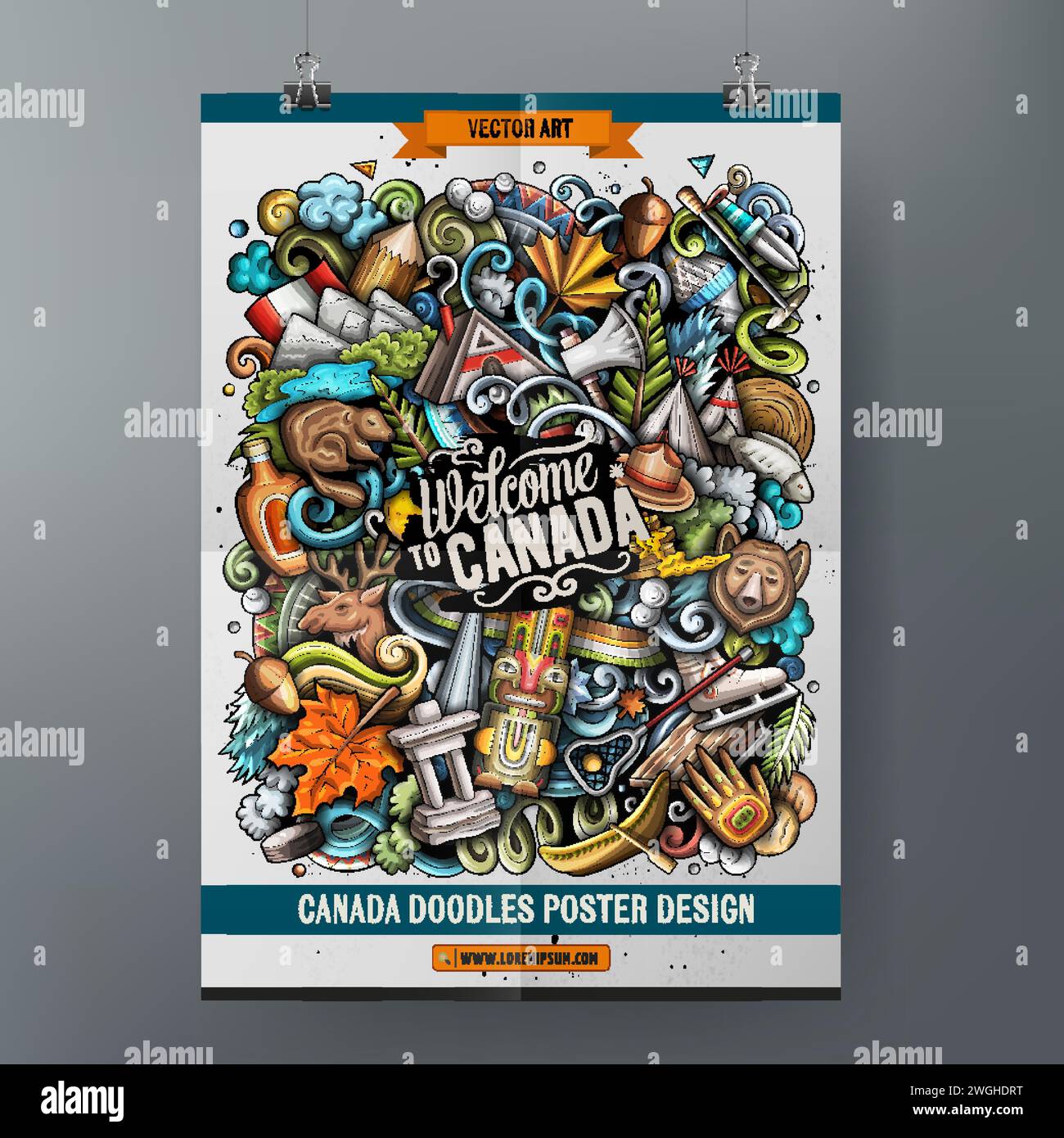 Cartoon vector doodle Canada poster template. Corporate identity for ...
