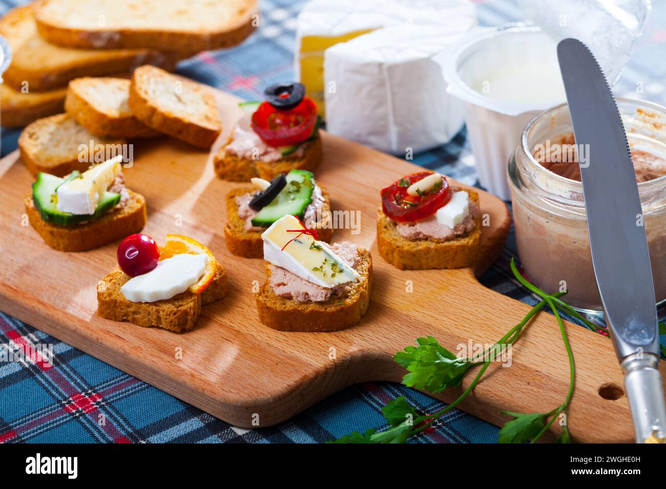 Canape with cheese, pate and vegetables Stock Photo - Alamy