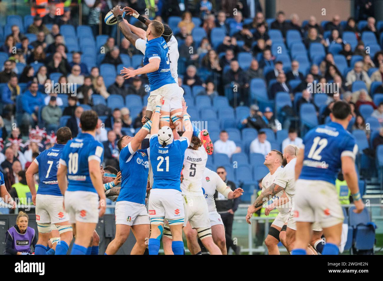 Federico Ruzza of Italy and Miles "Maro" Itoje in action during the ...