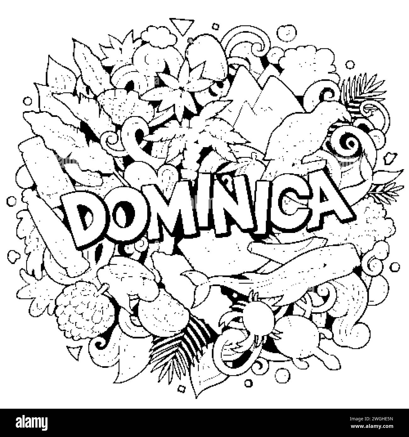 Dominica cartoon doodle illustration. Funny local design Stock Vector ...