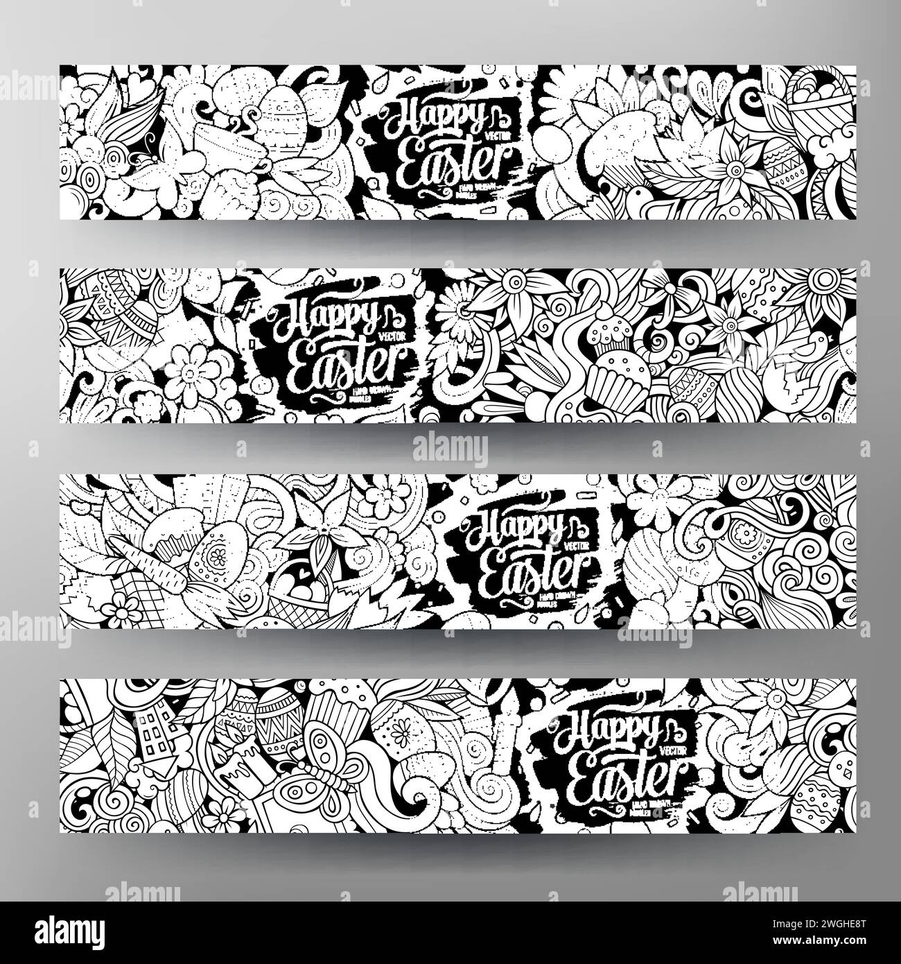 Cartoon cute colorful vector doodles Happy Easter corporate identity. 4 ...