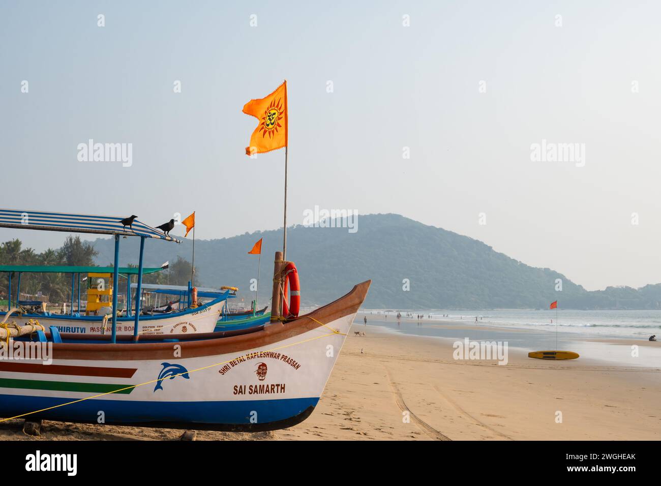 Agonda, Goa, India, Seascape with a peninsula and fisherman's boat on ...