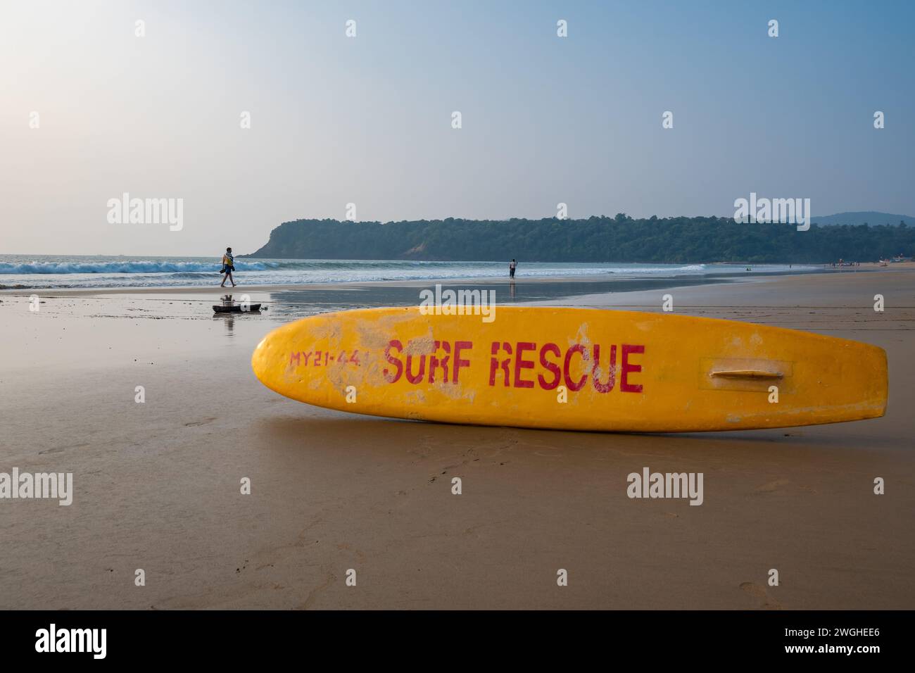 Agonda, Goa, India, A surf rescue surfboard at Agonda beach in South ...