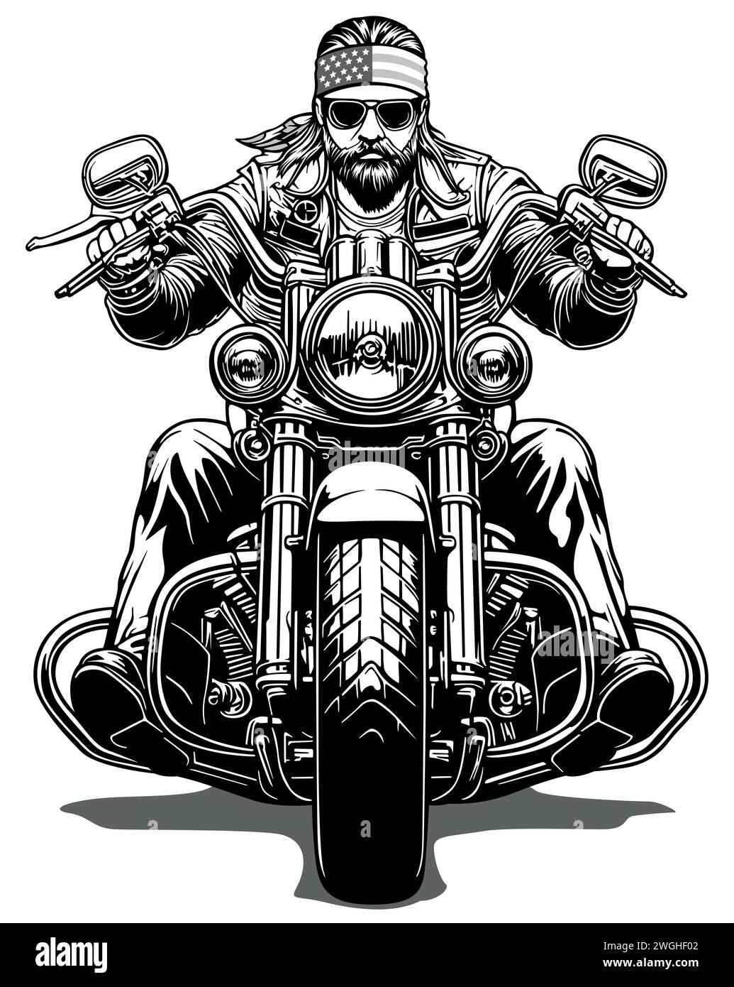 Drawing of a Biker on a Strong Motorcycle Stock Vector Image & Art - Alamy