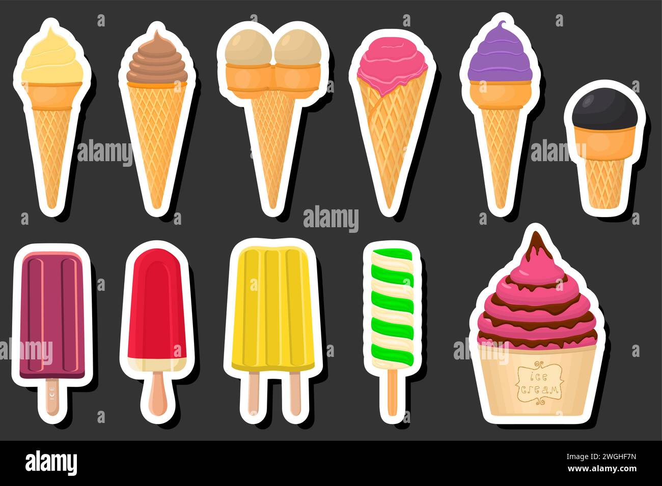 Illustration On Theme Big Kit Ice Cream Popsicle Different Types In