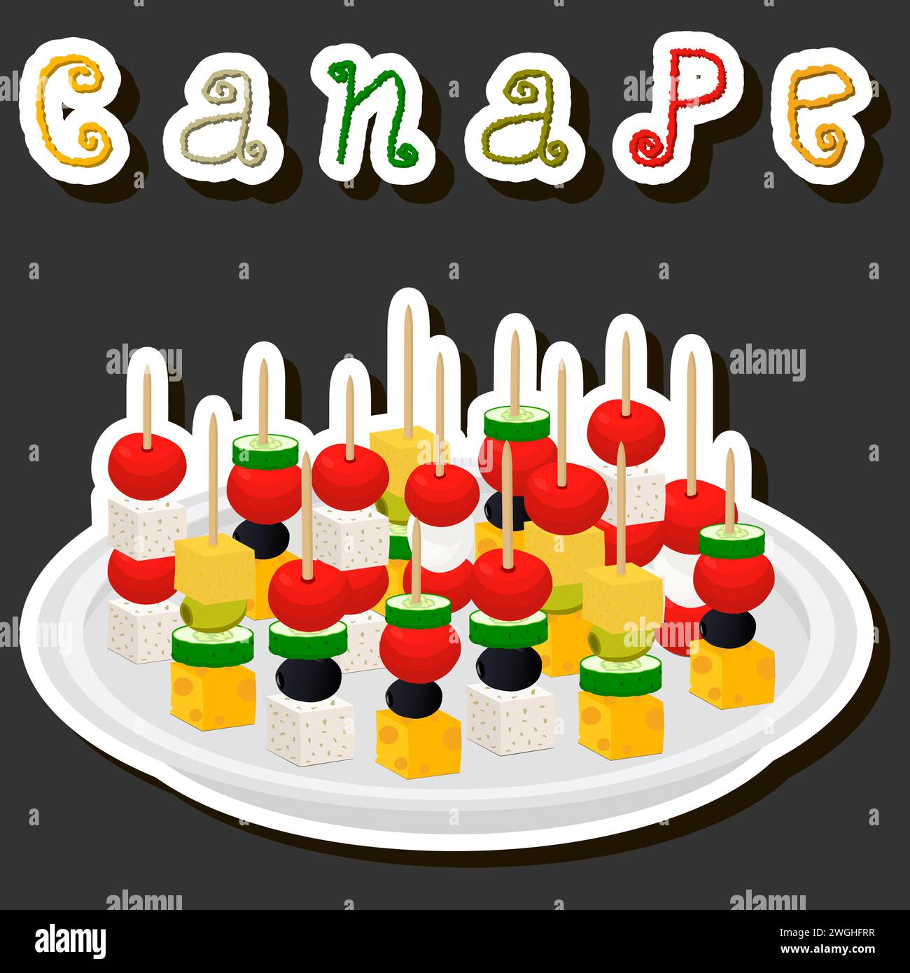 Illustration on theme big set various types beautiful tasty canape ...