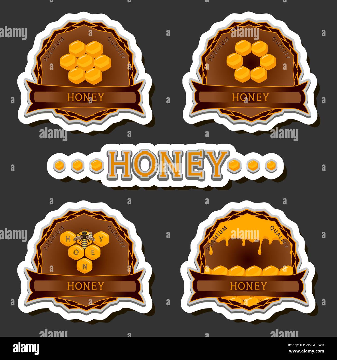 Illustration on theme for label of sugary flowing down honey in ...