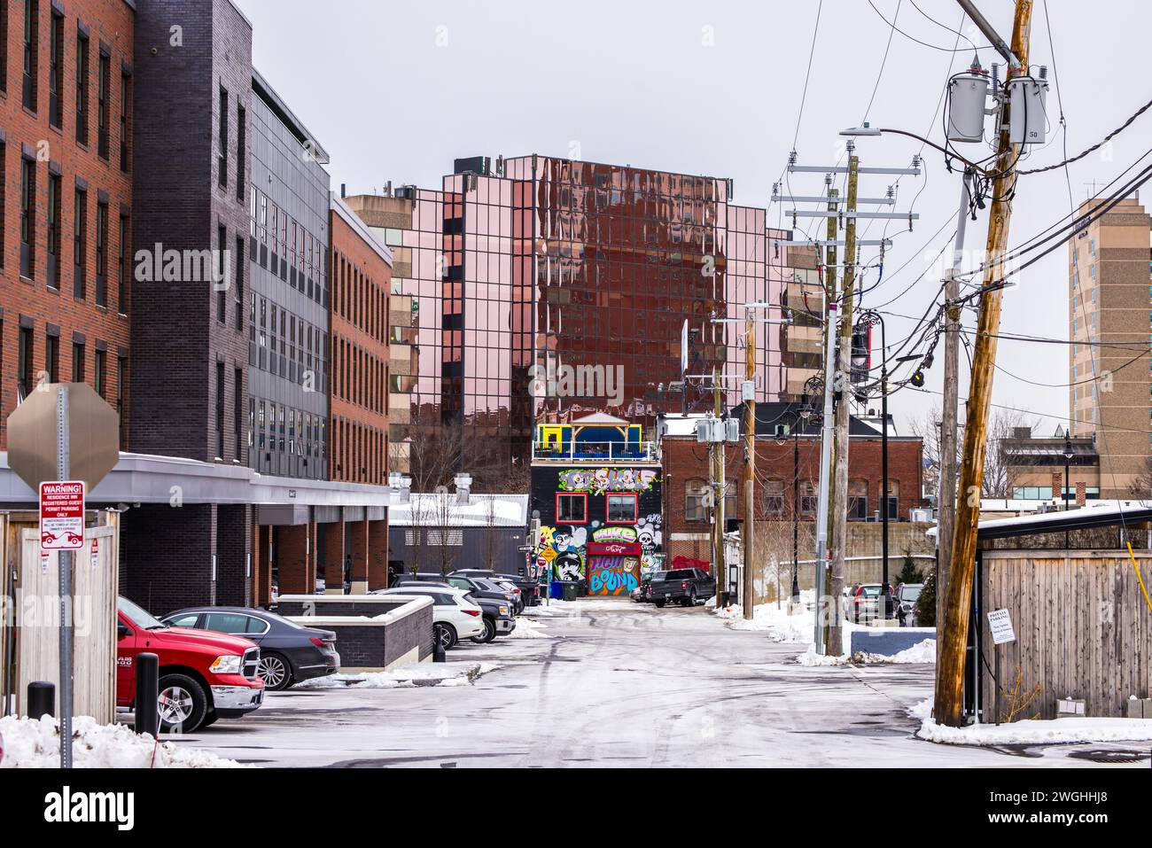 Manchester, New Hampshire, USA - Street view with buildings and cars ...