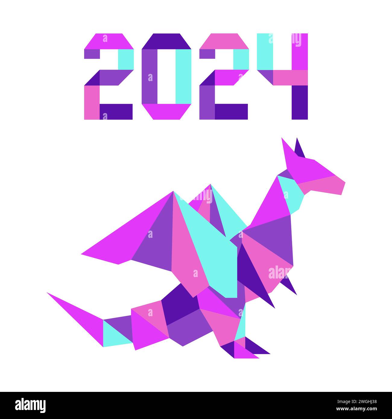Happy new year Vector illustration Origami Symbol of 2024 on Chinese ...