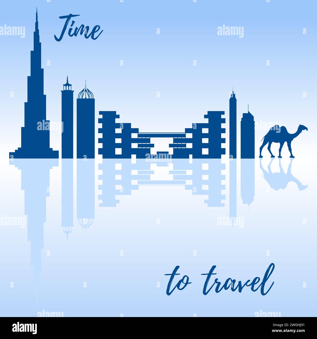 United Arab Emirates skyscrapers silhouette. Dubai buildings, hotels ...