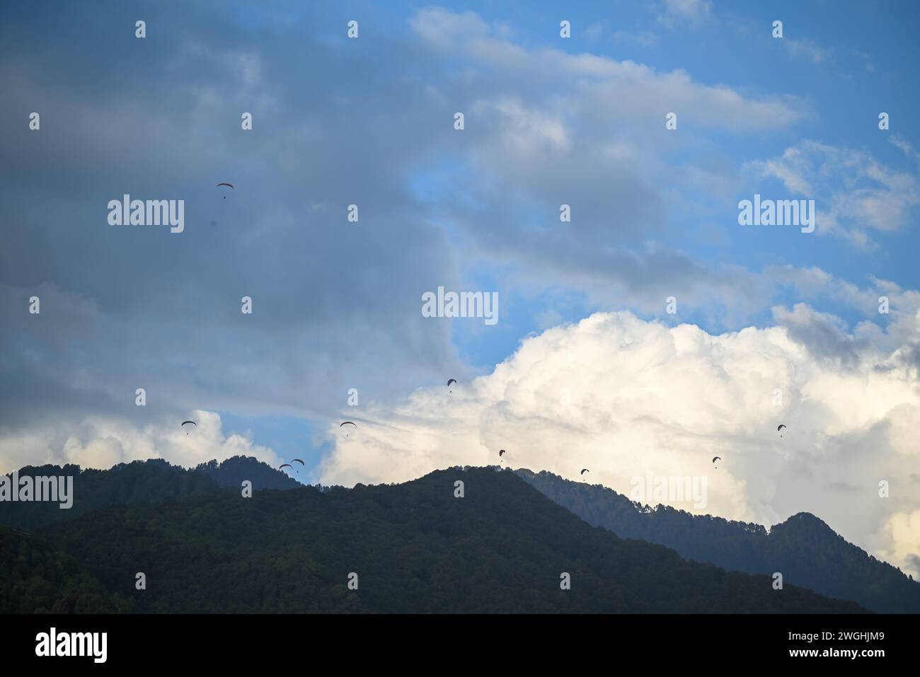 Paragliding view of the mountain along with bright sunny day Stock ...
