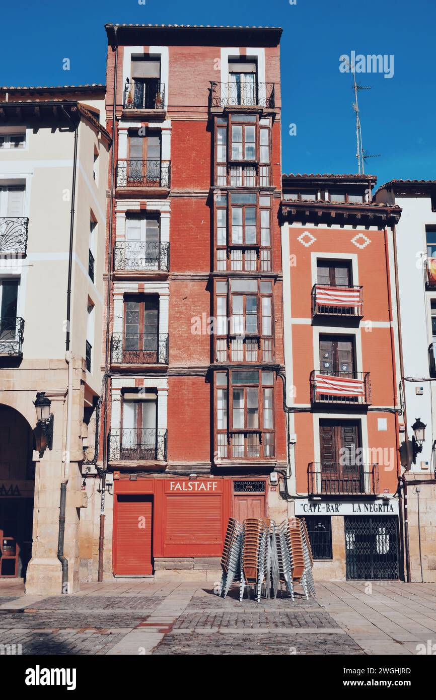 buildings with old facades in Logroño in La Rioja, Spain on October 20 ...