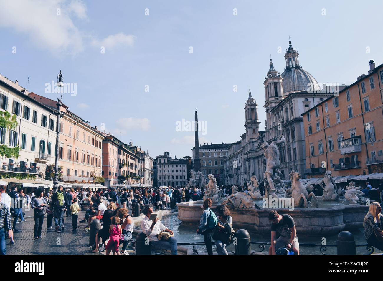 Piazza Navona crowded with people in Rome, Italy, on April 15, 2017 ...