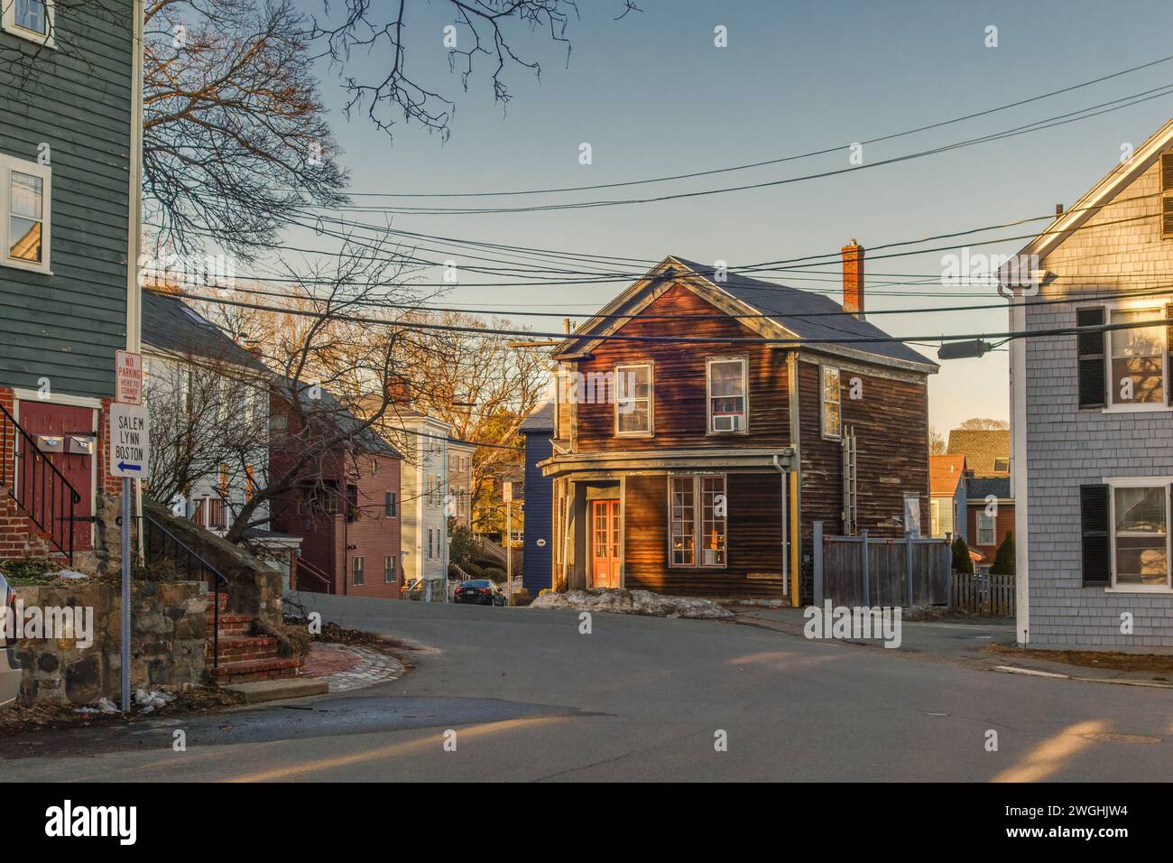 Marblehead, Massachusetts, USA - February 15, 2023; Downtown district ...