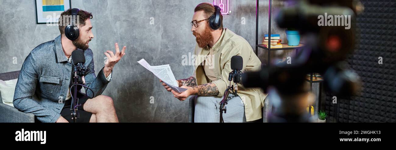 Two men recording podcast hi-res stock photography and images - Alamy