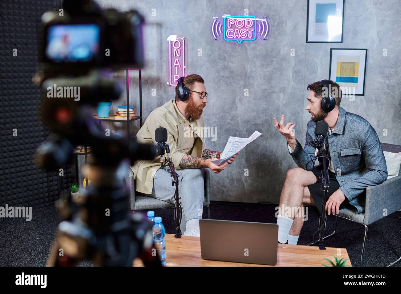 Two men podcasting in modern hi-res stock photography and images - Alamy