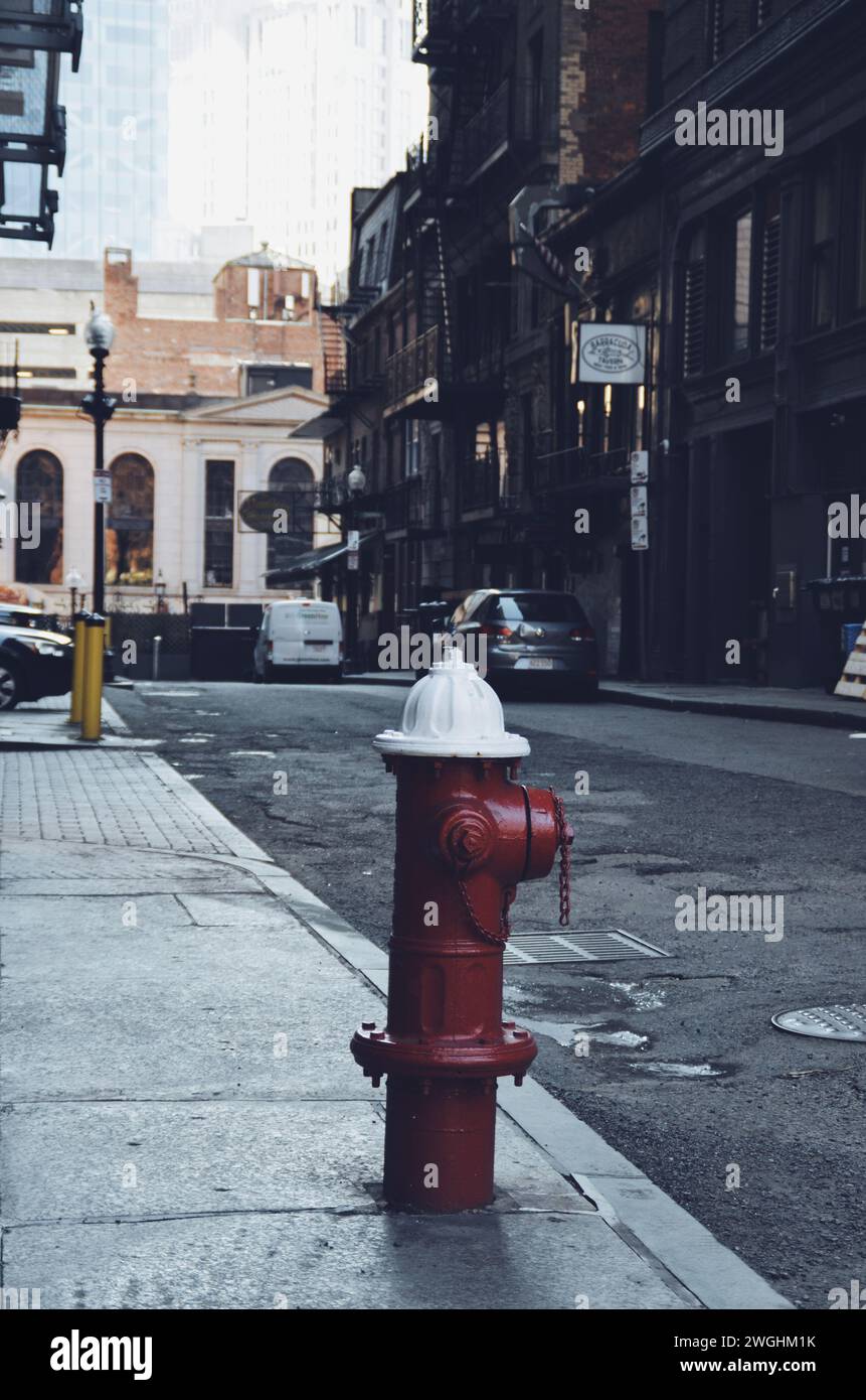 classic fire hydrant on an old street in Boston, in the United States ...