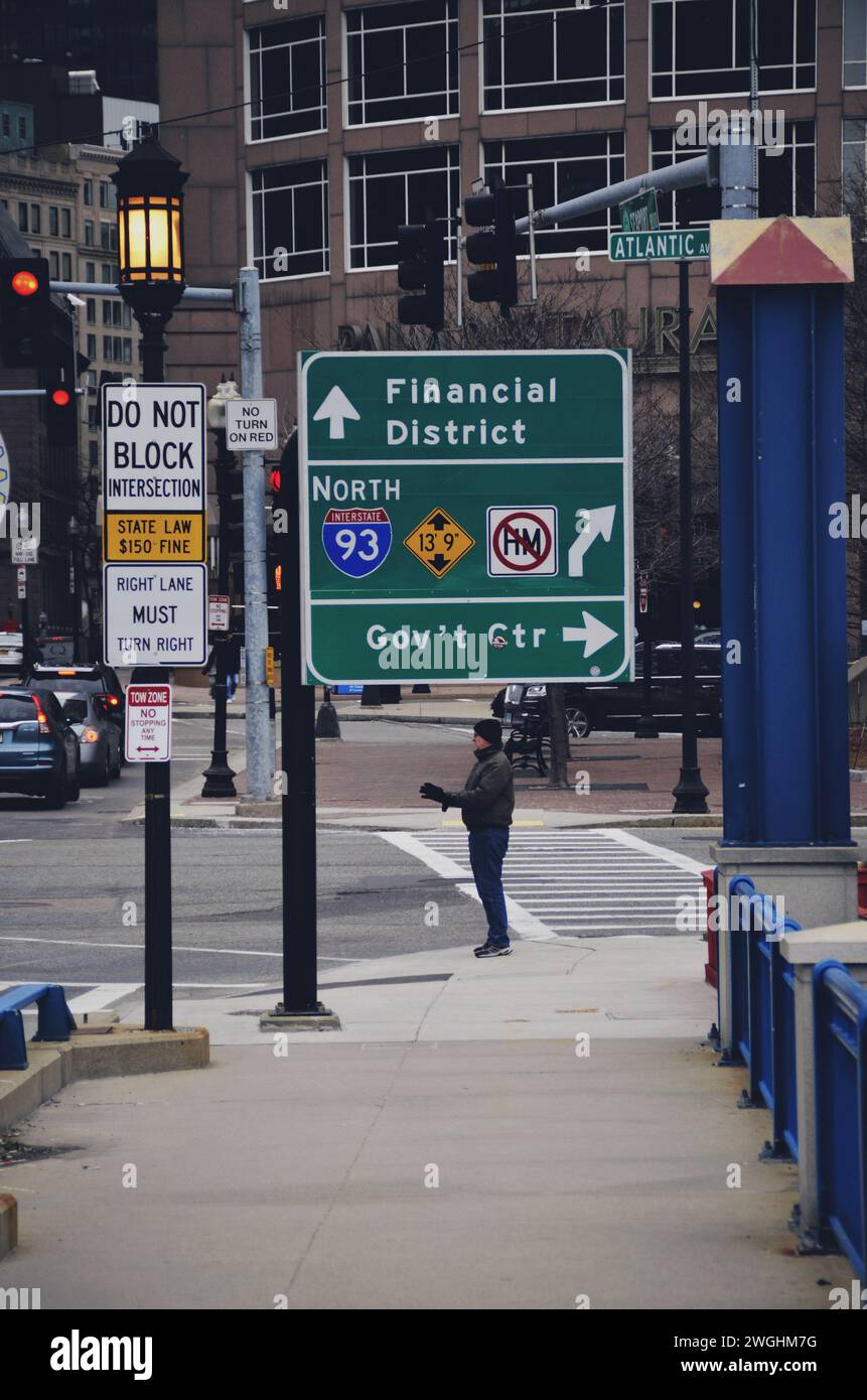 direction signs in downtown Boston, in the United States, on February ...