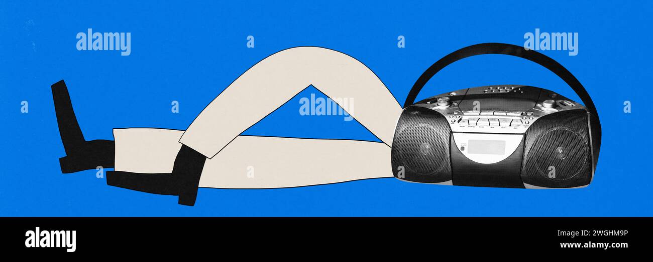 Banner. Modern aesthetic artwork. Boombox with human-like legs against ...