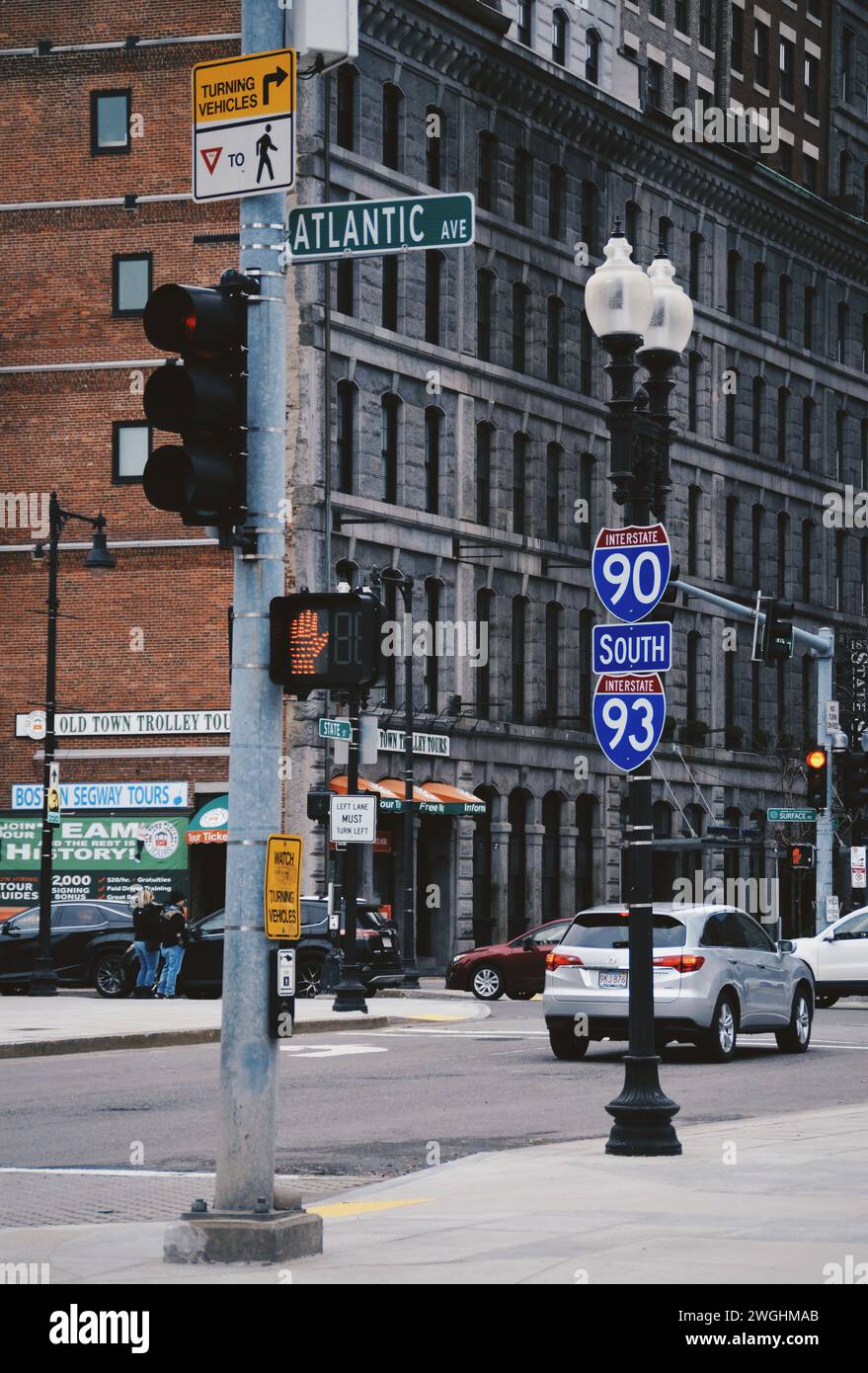 direction signs in downtown Boston, in the United States, on February ...