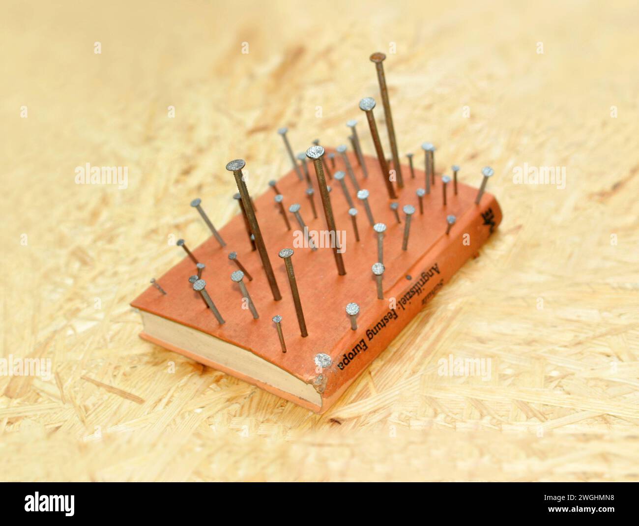 nailed up book, work of art Stock Photo - Alamy