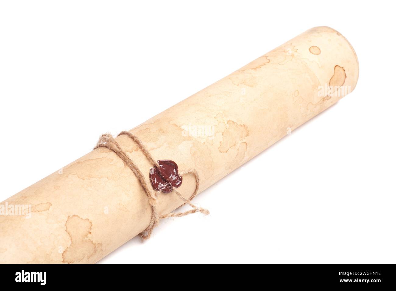 Scroll of vintage paper with sealing wax isolated on white Stock Photo ...