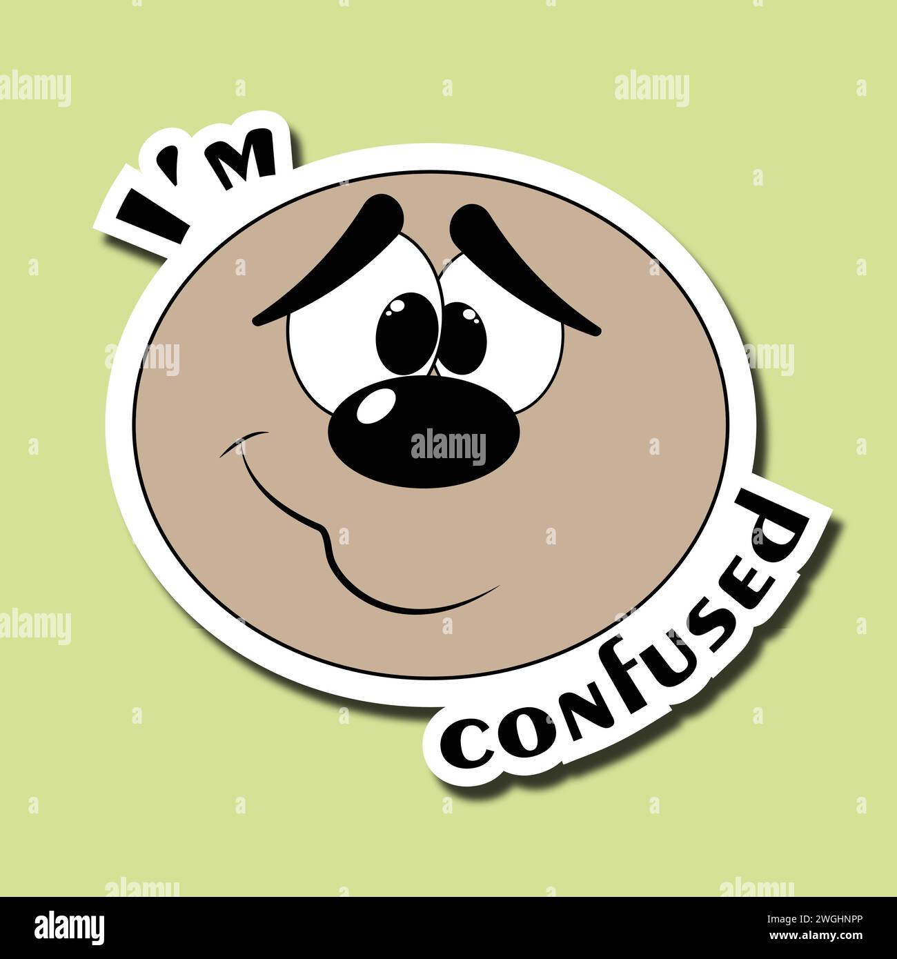 Funny face sticker. Emotion sticker. Embarrassment. Inscription: I'm ...