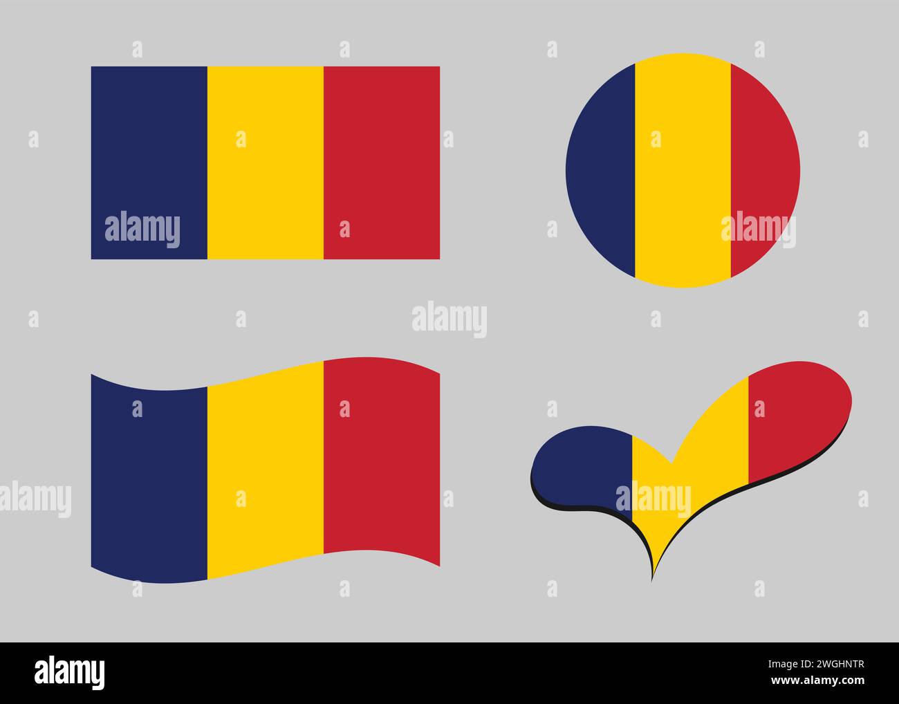 Flag of Chad. Chad flag in heart shape. Chad flag in circle shape ...