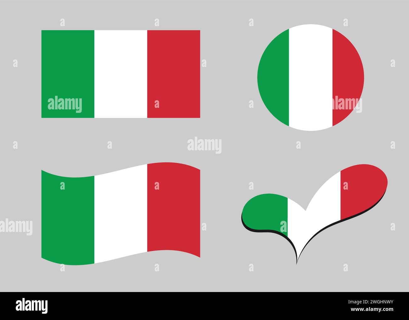 Flag of Italy. Italy flag in heart shape. Italy flag in circle shape ...