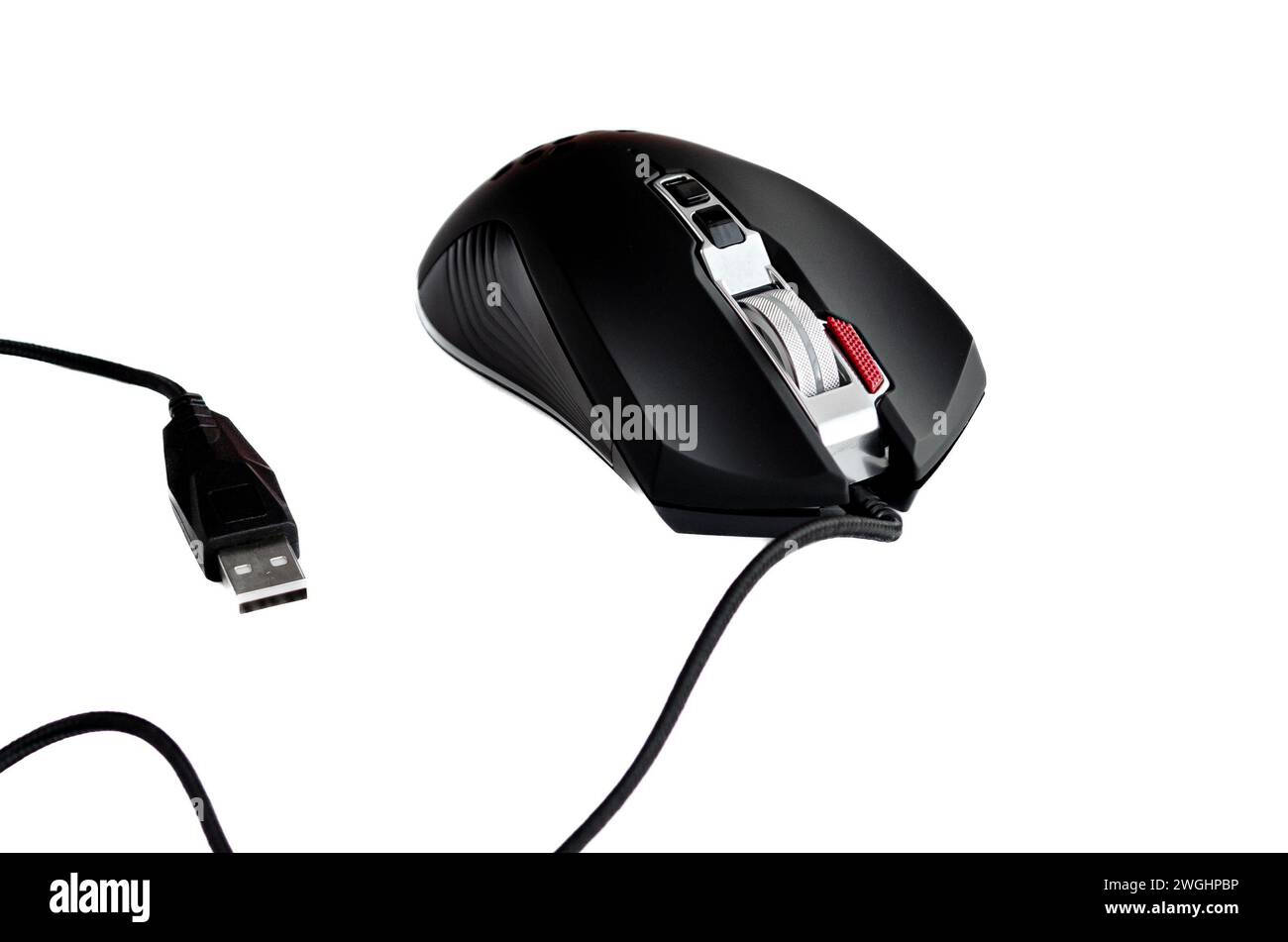 Black wired computer mouse on white background. technology Stock Photo ...
