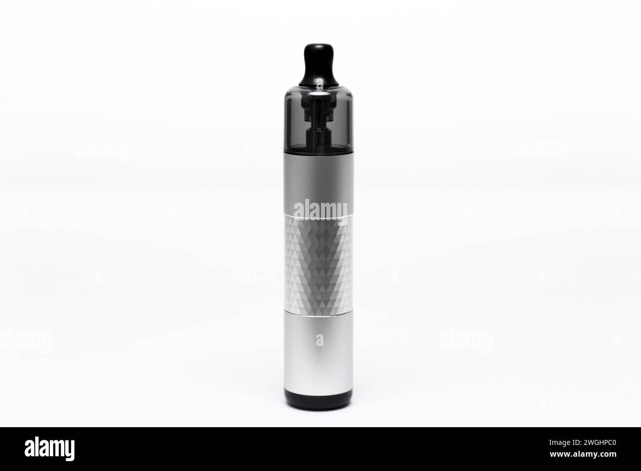 Vaping device, vape, pod, kit silver color on white background, side ...