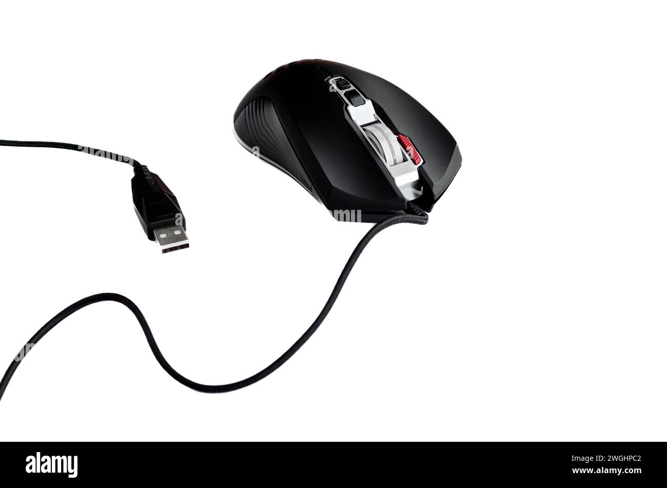 Black wired computer mouse on white background. technology Stock Photo ...