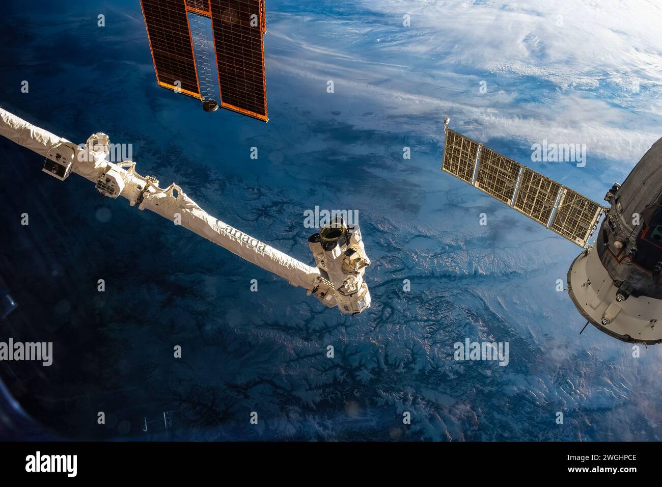 The ISS and a day to night landscape scene Stock Photo - Alamy